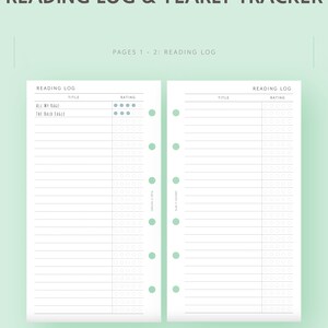 Reading Log & Yearly Reading Tracker Printable Template Personal Size ...