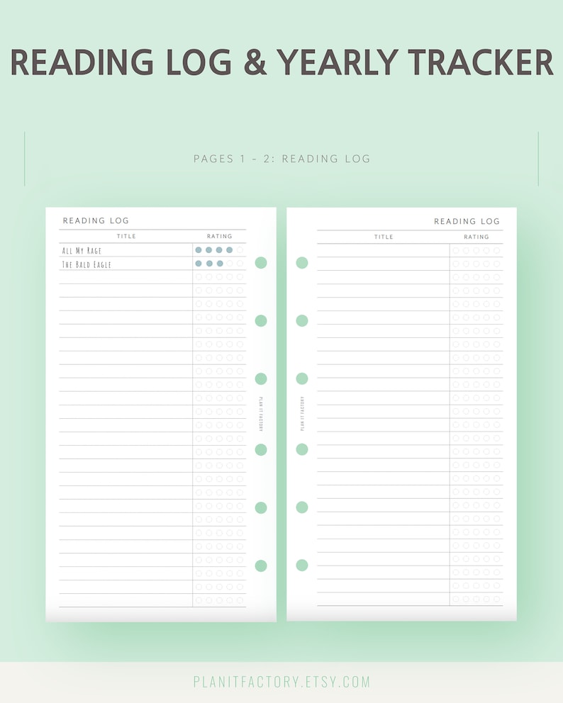 Reading Log & Yearly Reading Tracker Printable Template - Etsy