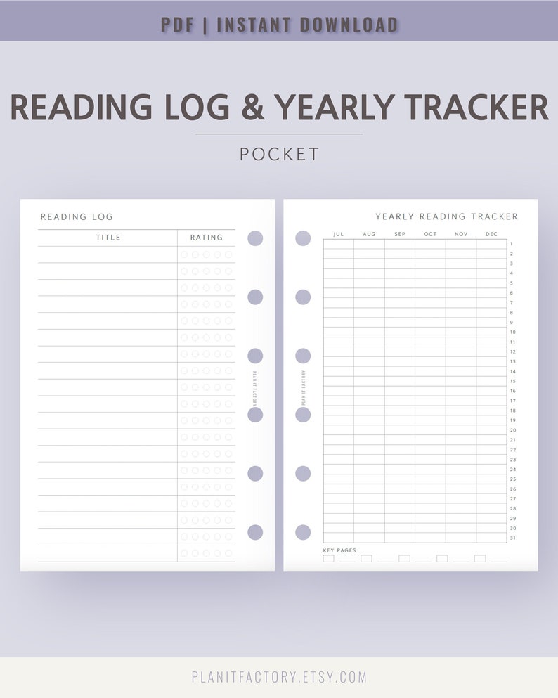 Reading Log & Yearly Reading Tracker Printable Template Pocket Size ...