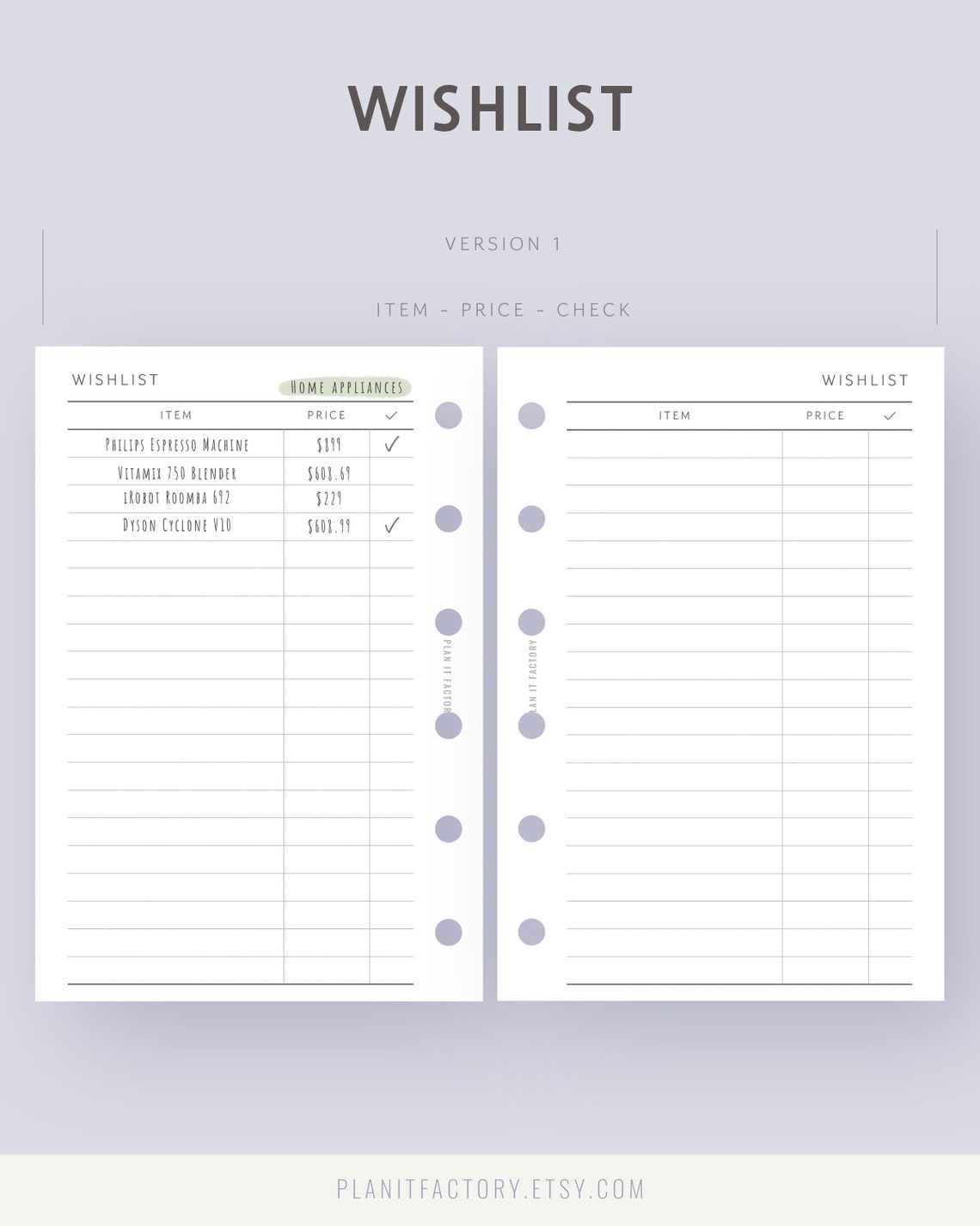 Wish List Printable Planner Inserts Pocket Size Minimalist Wishlist ...