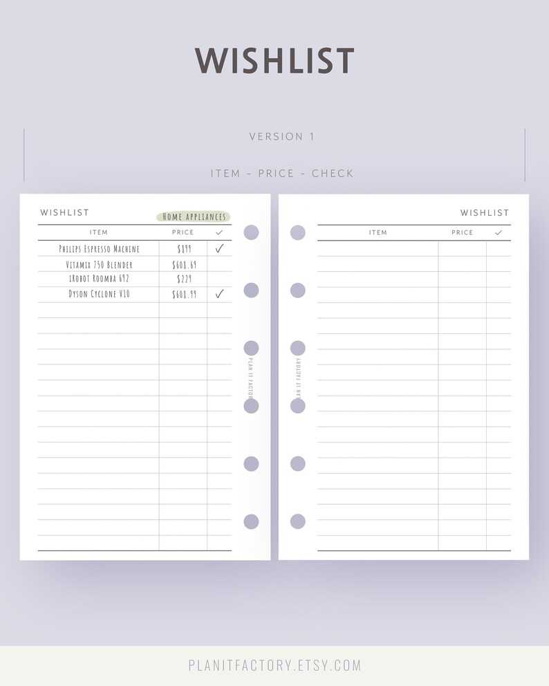 Wish List Printable Planner Inserts Pocket Size Minimalist Wishlist ...