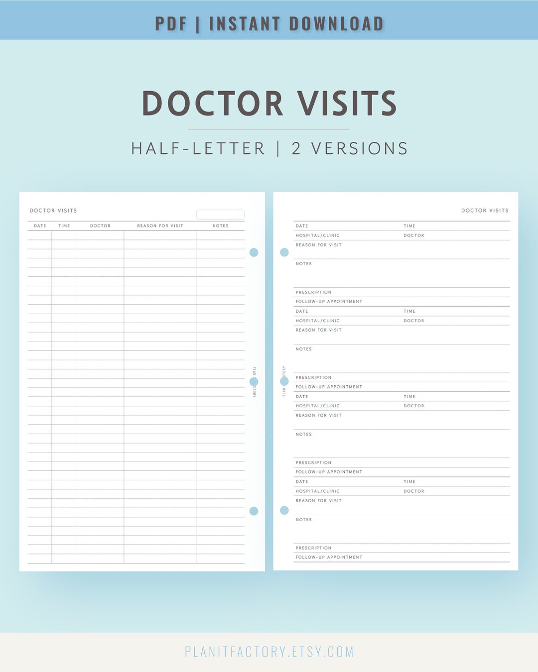 Doctor Visit Tracker Printable Pages Half Letter Medical Specialist ...