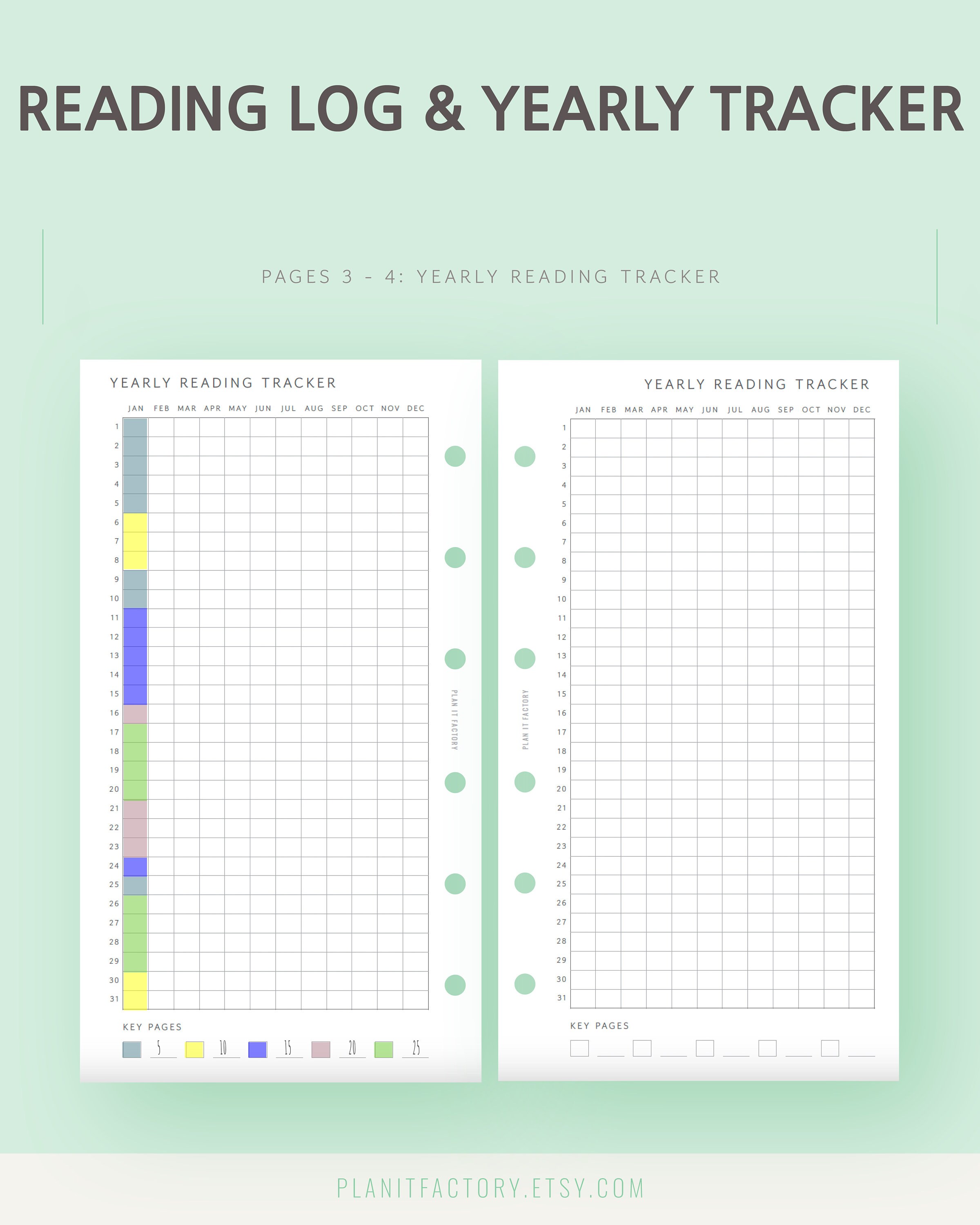 Reading Log & Yearly Reading Tracker Printable Template Personal Size ...