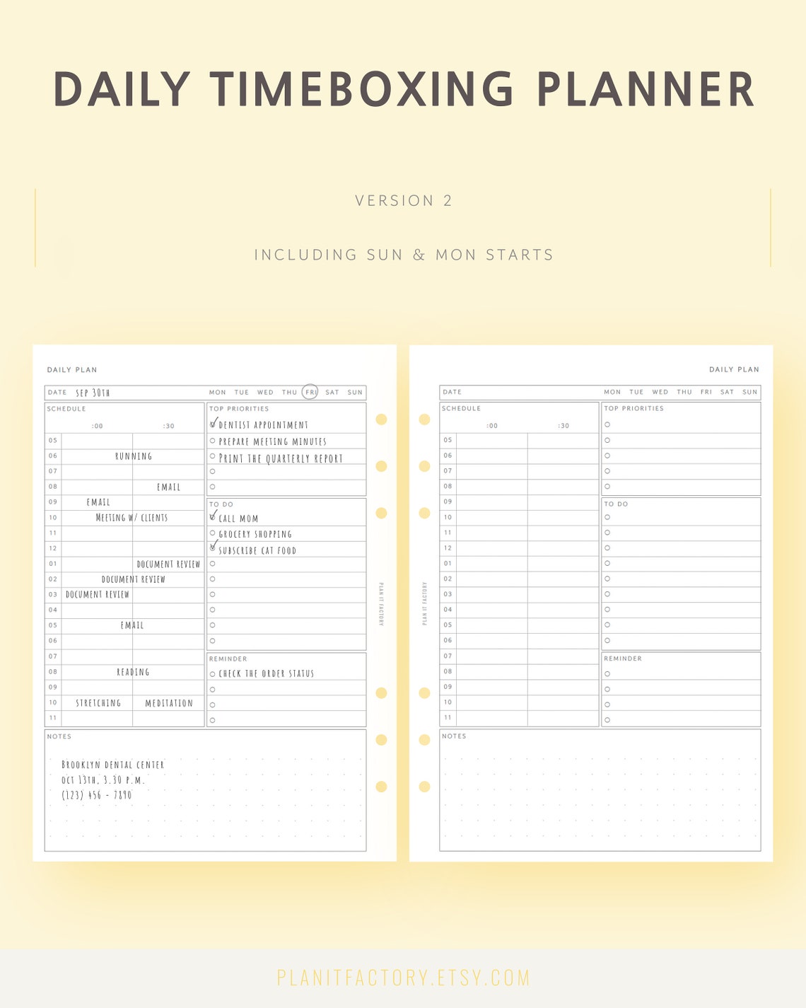Daily Timeboxing Planner Page PDF A5 Minimalist Hourly Time Block ...