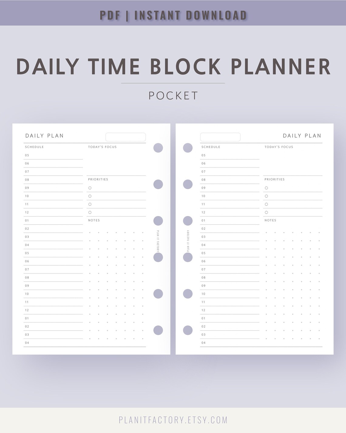 Daily Time Block Planner Printable Insert Pocket Size Minimalist 24 ...