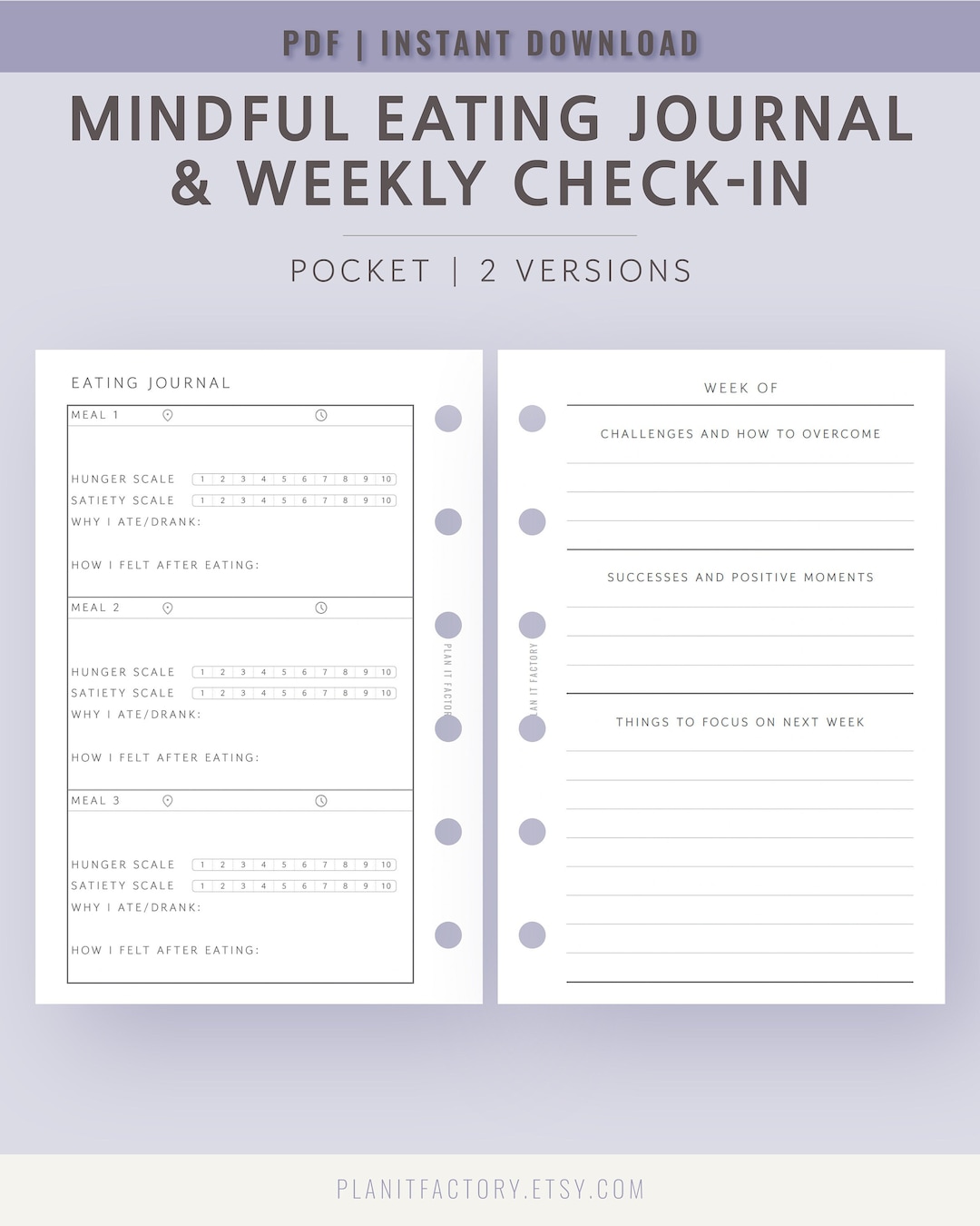 Mindful Eating Journal and Weekly Check-in Printable Pages Pocket Size ...