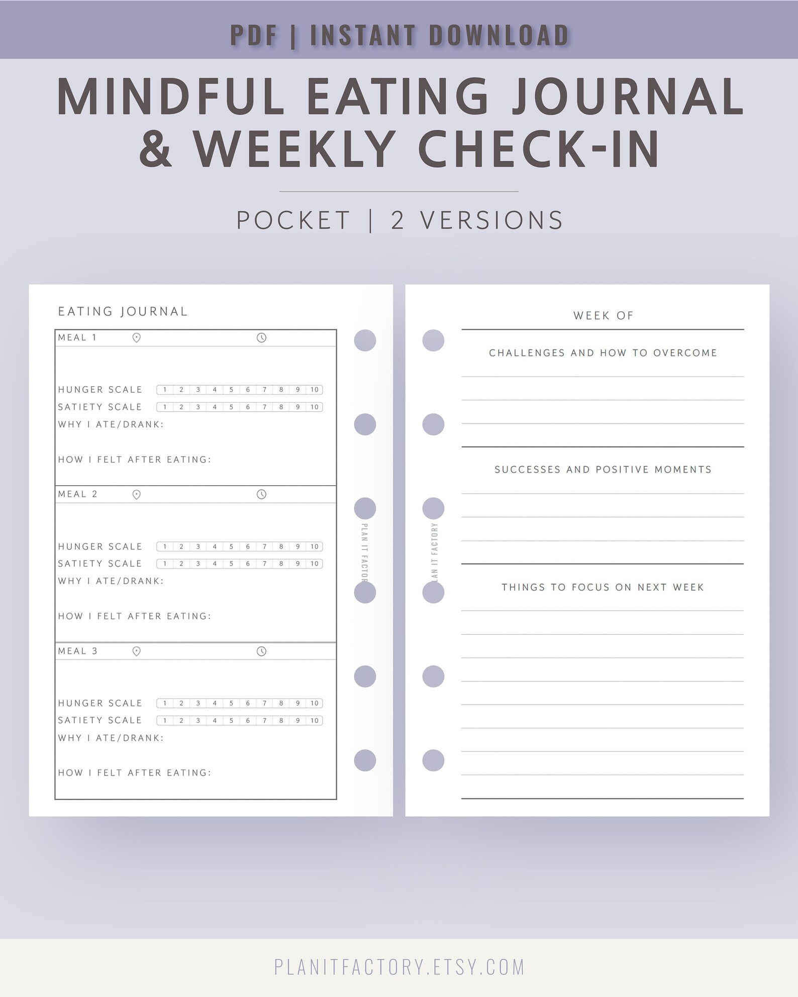 Mindful Eating Journal and Weekly Check-in Printable Pages Pocket Size ...