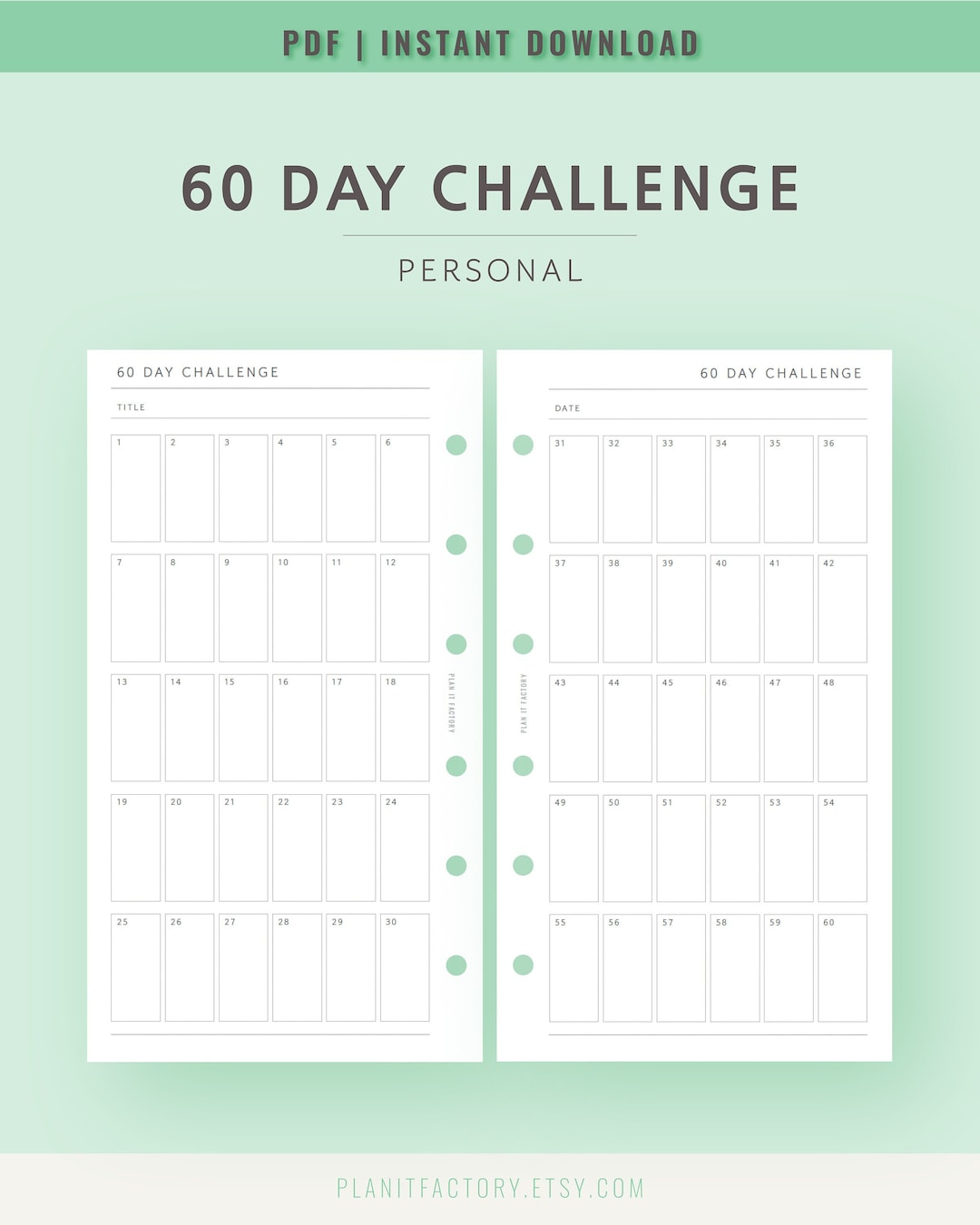 60 Day Challenge Tracker Printable Planner Personal Size Minimalist ...