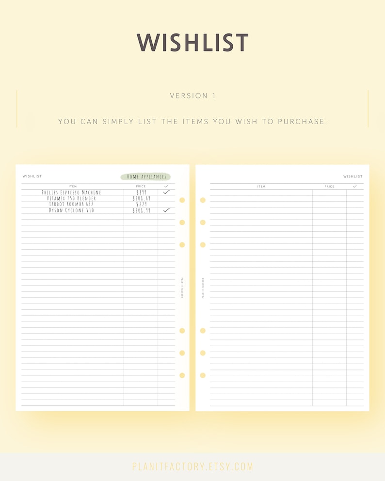 Wish List Printable Planner Inserts A5 Minimalist Wishlist Page ...