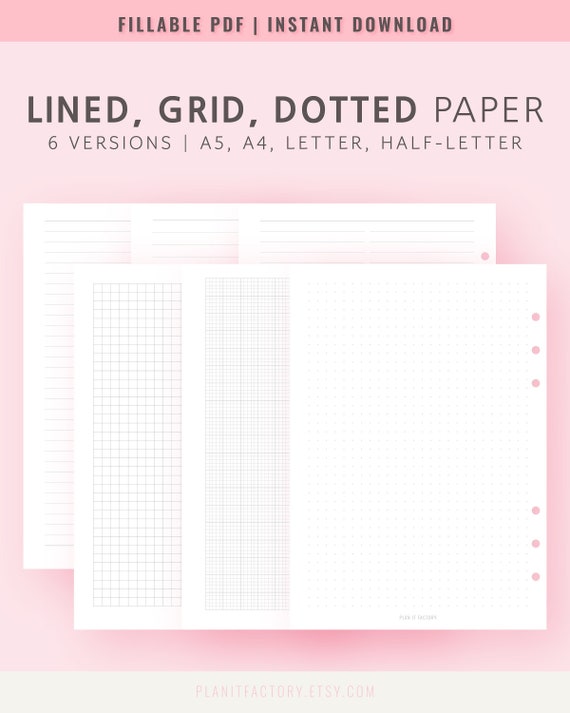 Lined Grid Dotted Paper Printable Pages for Note Taking - Etsy