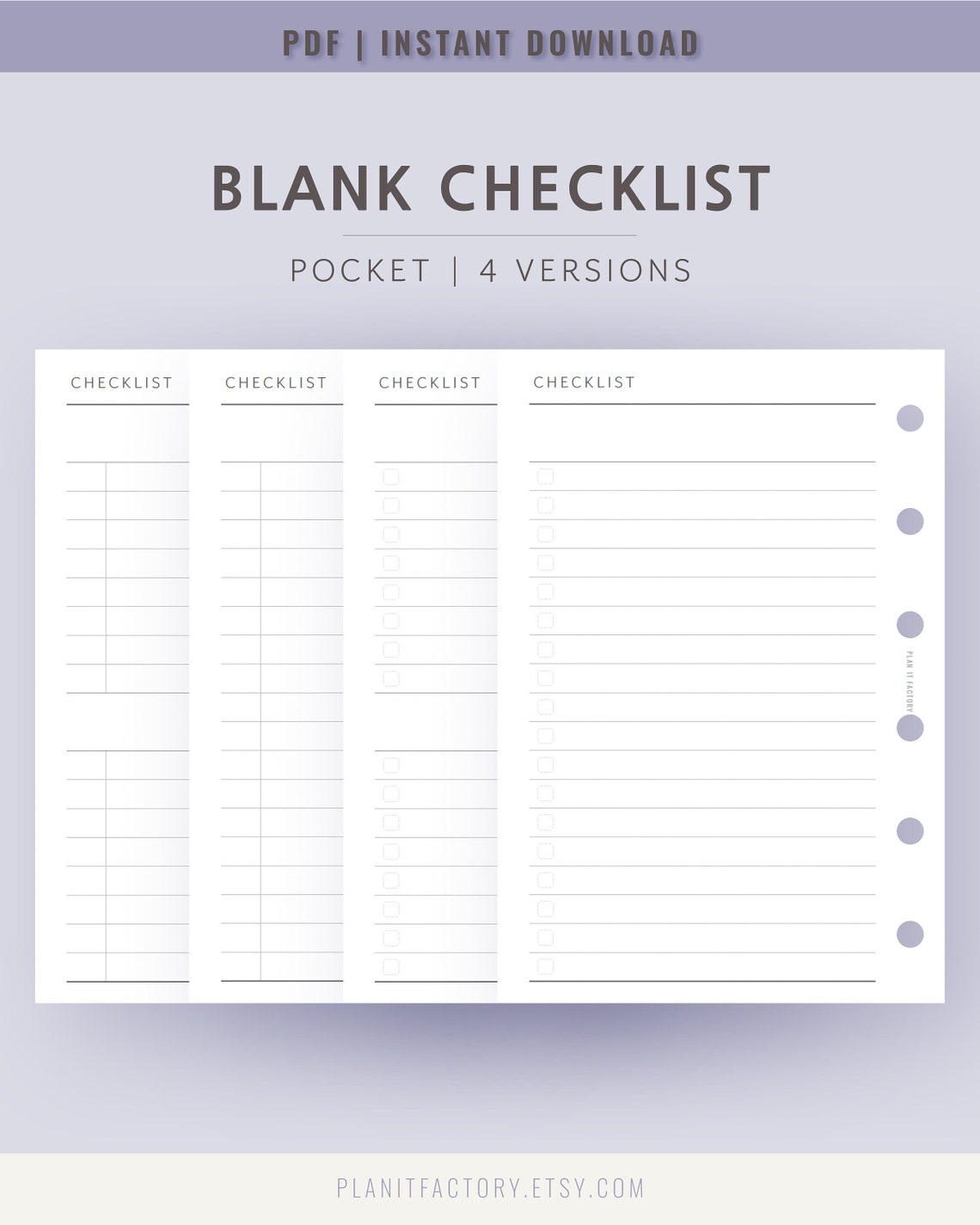 Blank Checklist Printable Worksheet Pocket Size Minimalist Get It Done ...