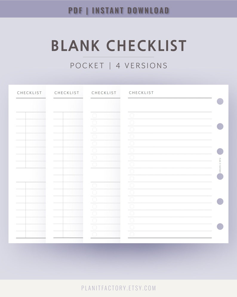 Blank Checklist Printable Worksheet Pocket Size Minimalist Get It Done ...