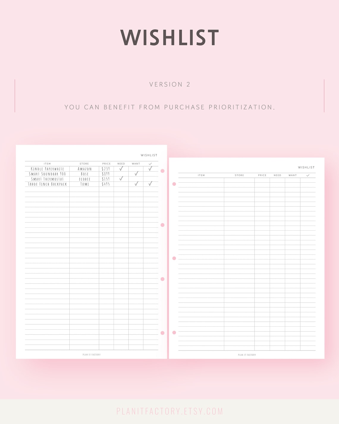 Wish List Printable Planner Inserts A4, Letter Minimalist Wishlist Page ...