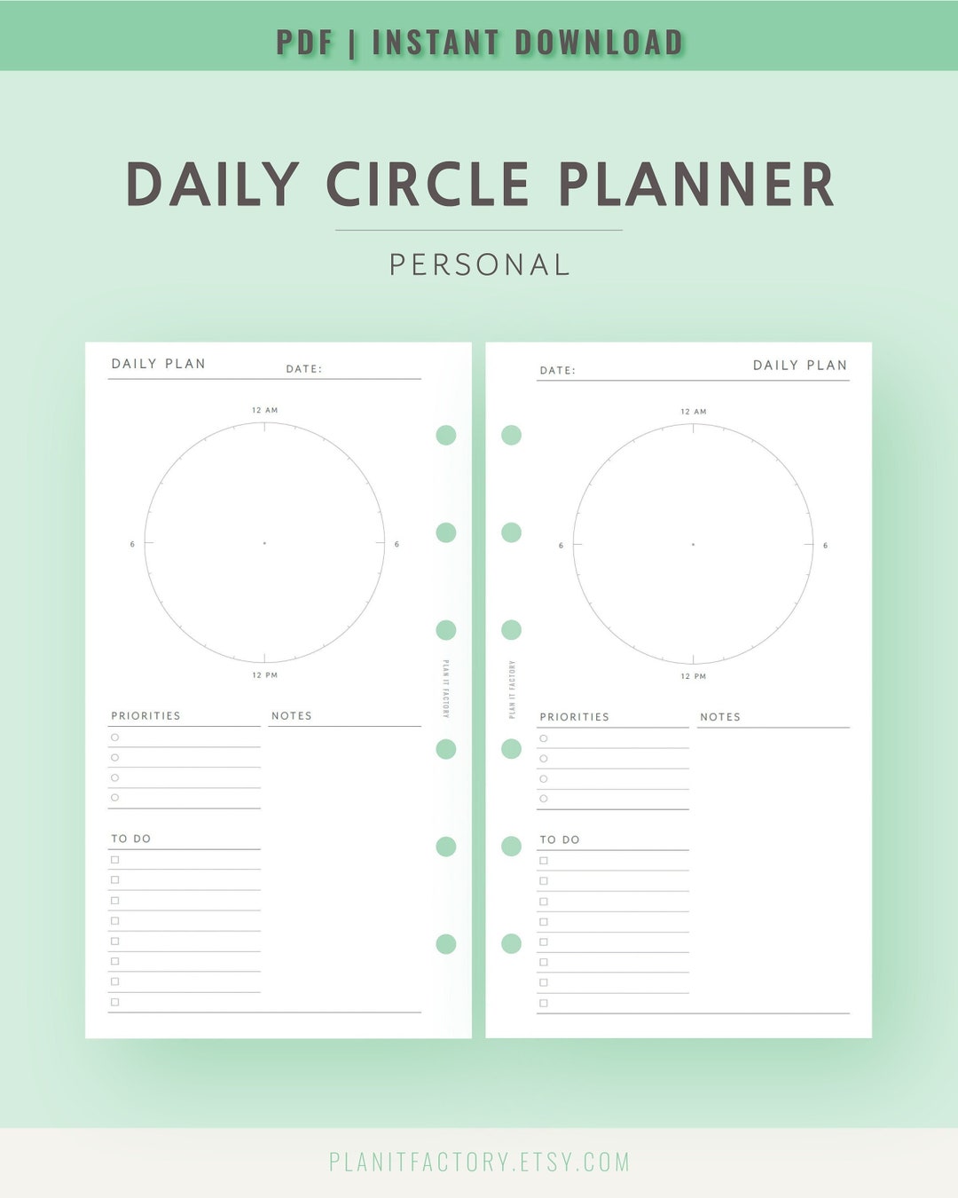 Daily Circle Planner Printable Template Personal Size Circle of Time ...