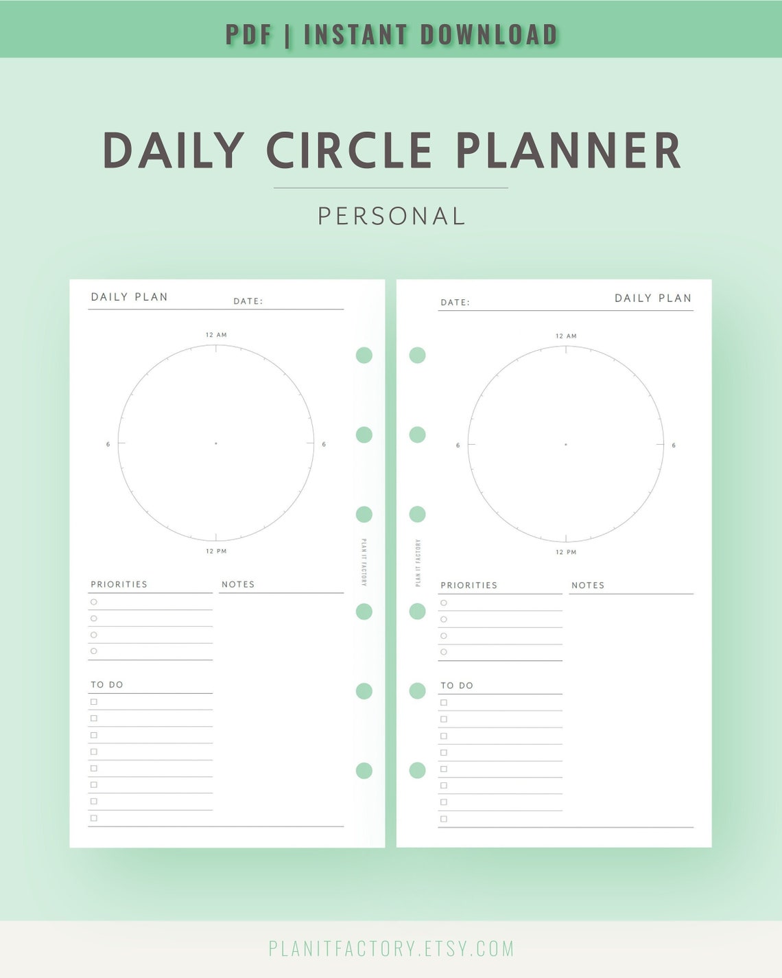 Daily Circle Planner Printable Template Personal Size Circle of Time ...