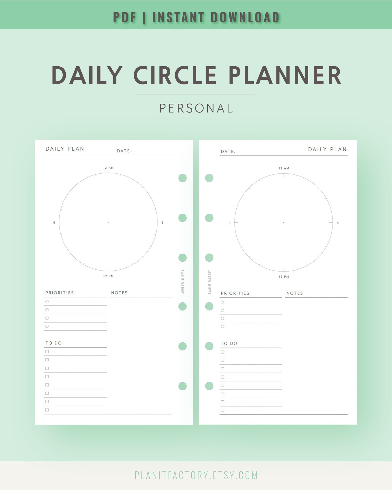Daily Circle Planner Printable Template Personal Size Circle of Time ...