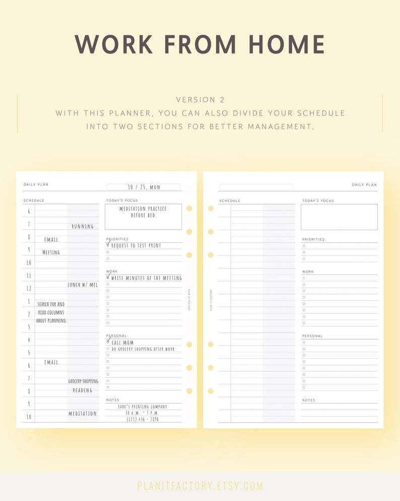 Daily Work From Home Planner Printable Pages A5 Time Block Planner Template for Productivity ...