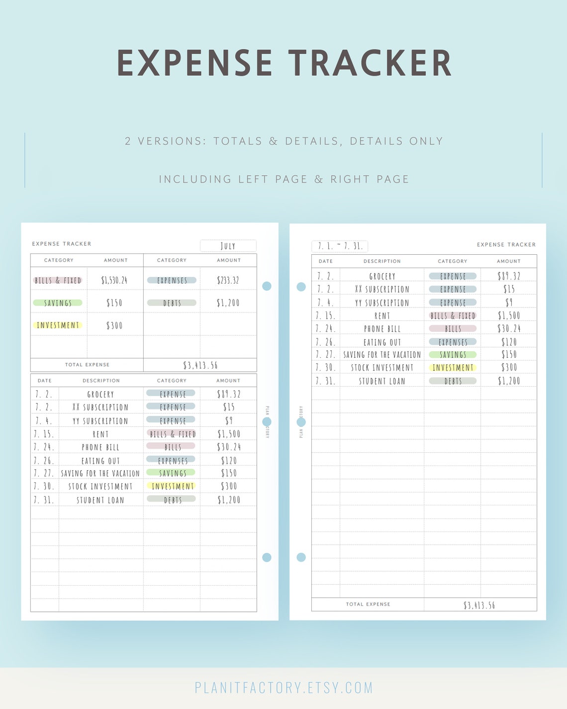 Income & Expense Tracker Printable Pages Half Letter Financial ...