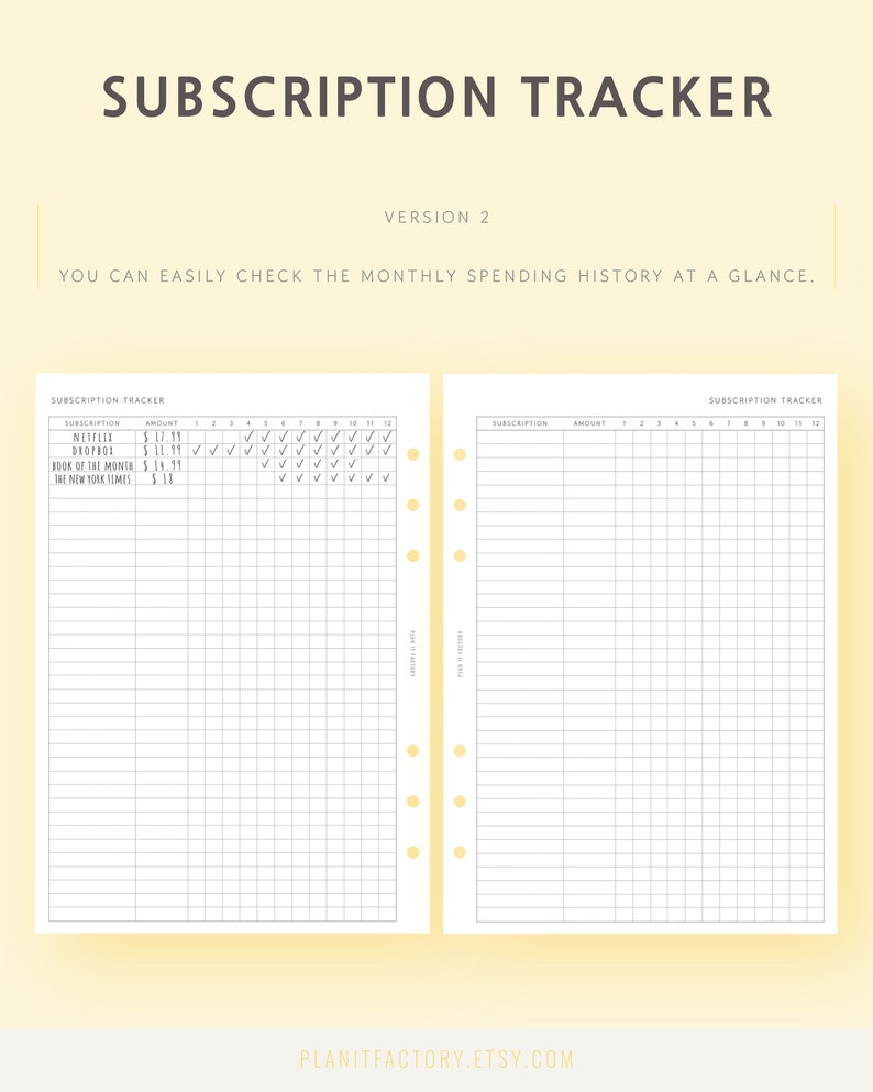 Subscription Tracker Printable A5 Membership Service - Etsy