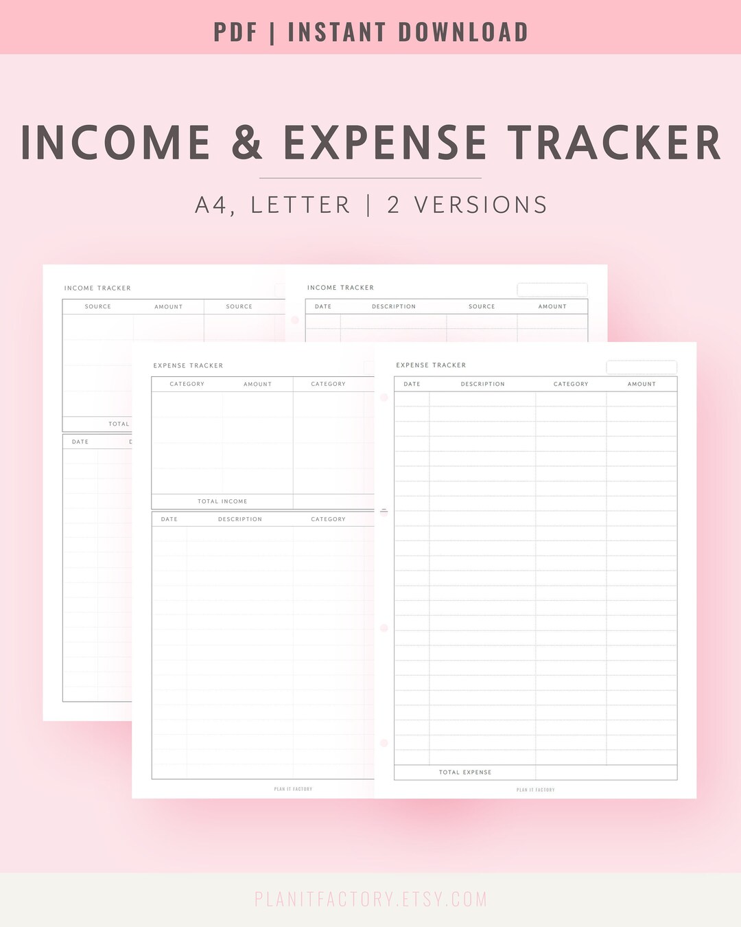 Income & Expense Tracker Printable Pages A4, Letter Financial ...