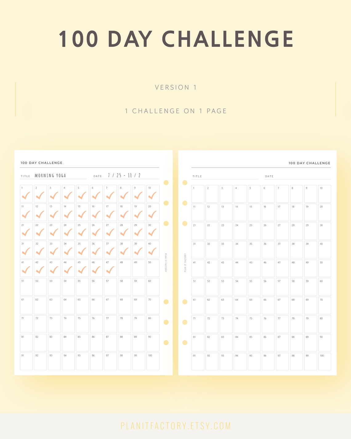 100 Day Challenge Tracker Printable Planner Page A5 Minimalist Habit ...