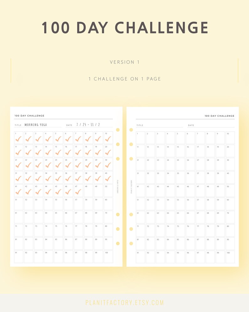 100 Day Challenge Tracker Printable Planner Page A5 Minimalist Habit ...