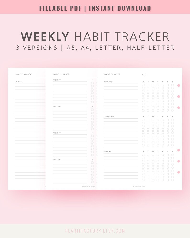 Weekly Habit Tracker Printable Simple Daily Routine Tracker - Etsy