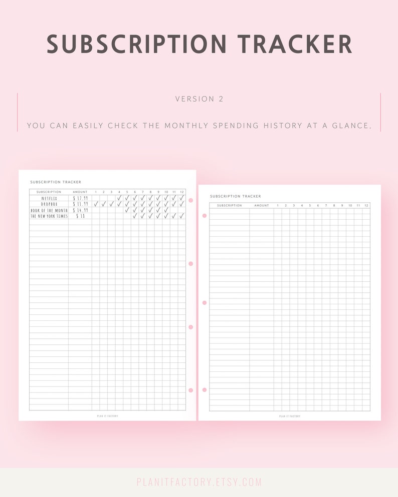 Subscription Tracker Printable A4, Letter Membership Service Checklist ...