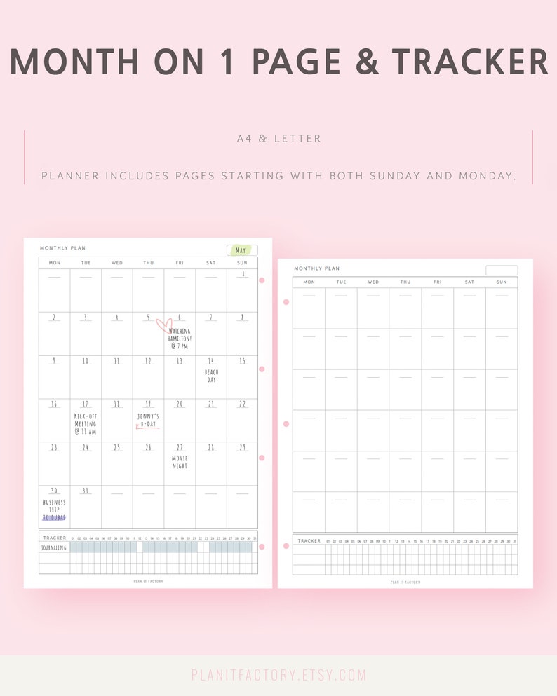 Undated Monthly Planner Printable Insert A4, Letter Minimalist MO1P ...