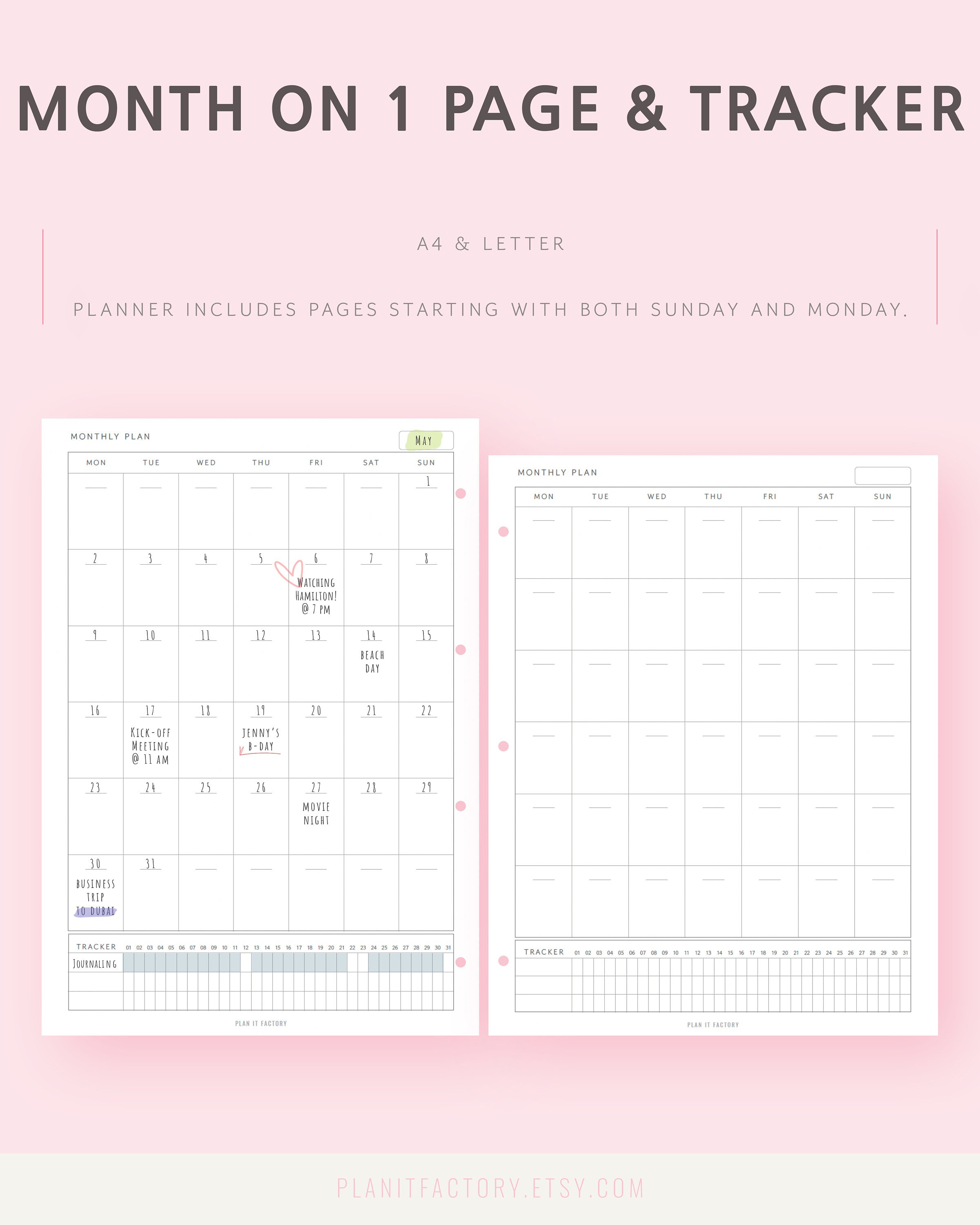 Undated Monthly Planner Printable Insert A4, Letter Minimalist MO1P ...