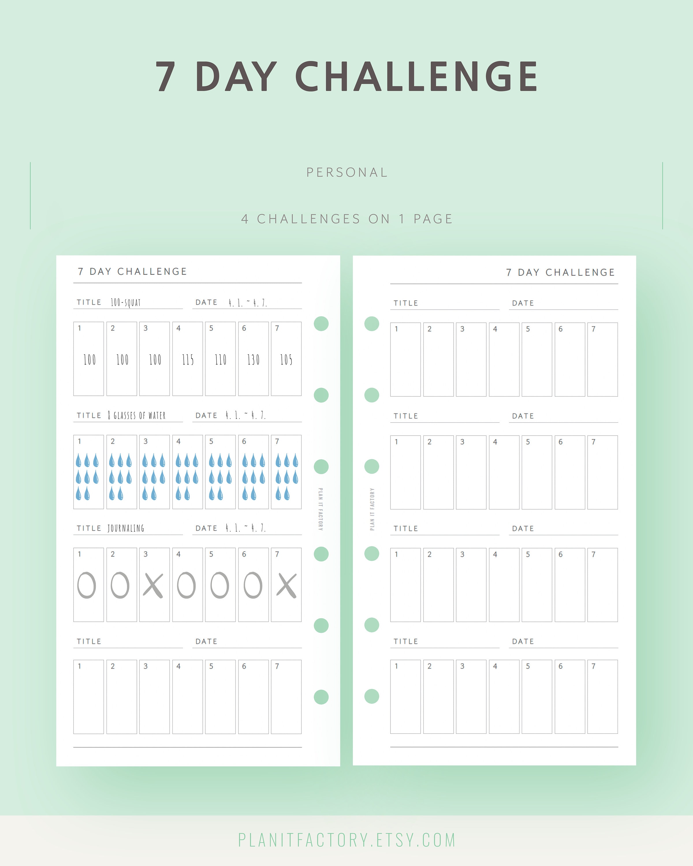 7 Day Challenge Tracker Printable Planner Page Personal Size Minimalist ...