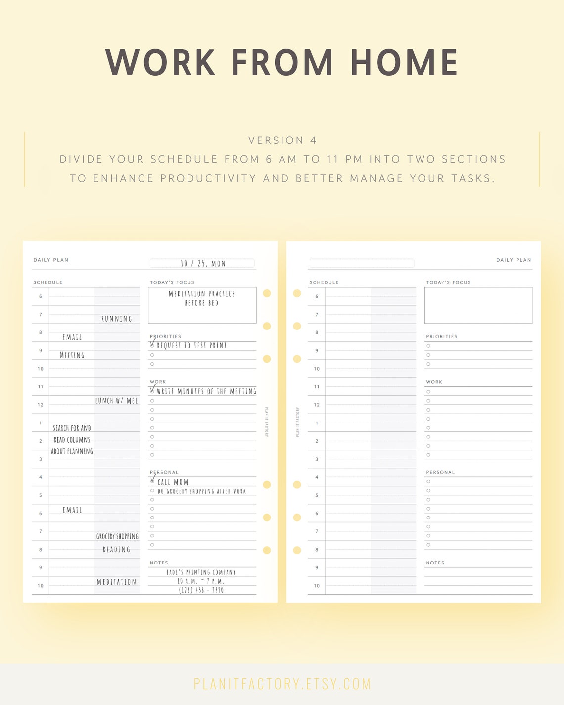 Daily Work From Home Planner Printable Pages A5 Time Block Planner ...