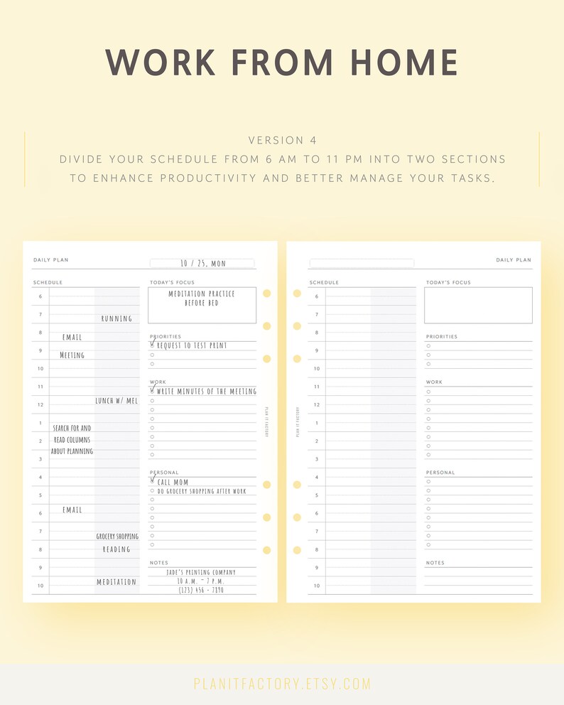 Daily Work From Home Planner Printable Pages A5 Time Block Planner ...