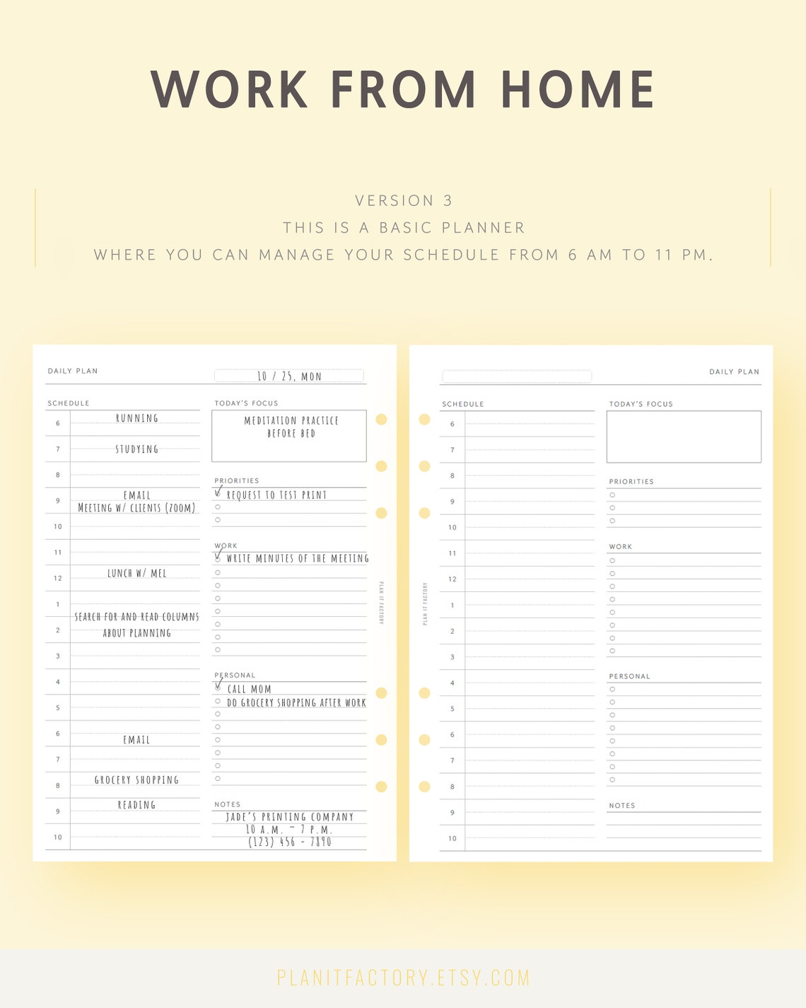 Daily Work From Home Planner Printable Pages A5 Time Block Planner ...