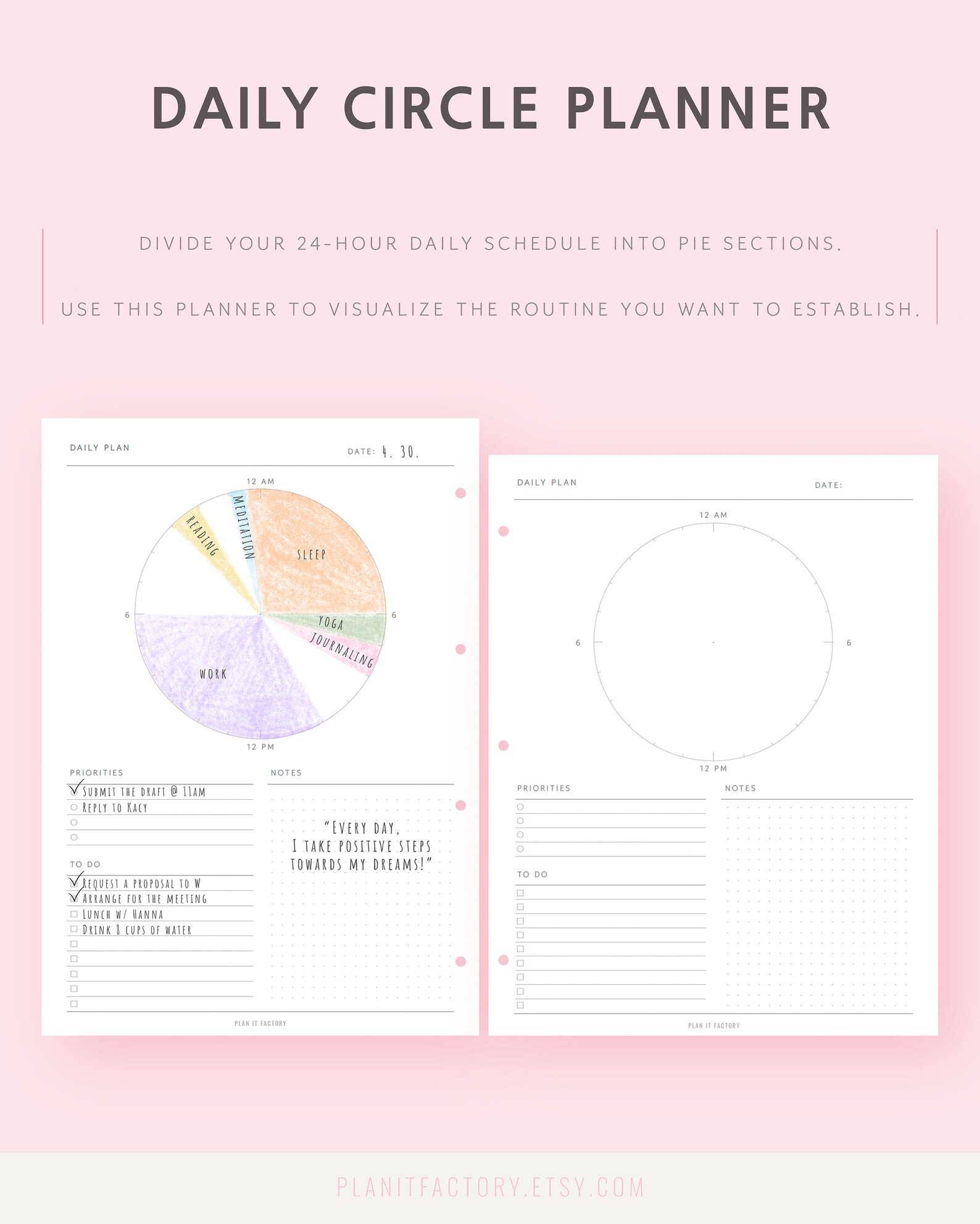 Daily Circle Planner Printable Template A4, Letter Circle of Time PDF ...