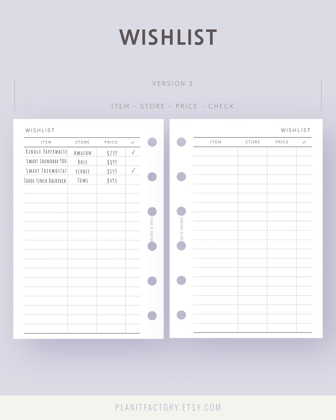 Wish List Printable Planner Inserts Pocket Size Minimalist Wishlist ...