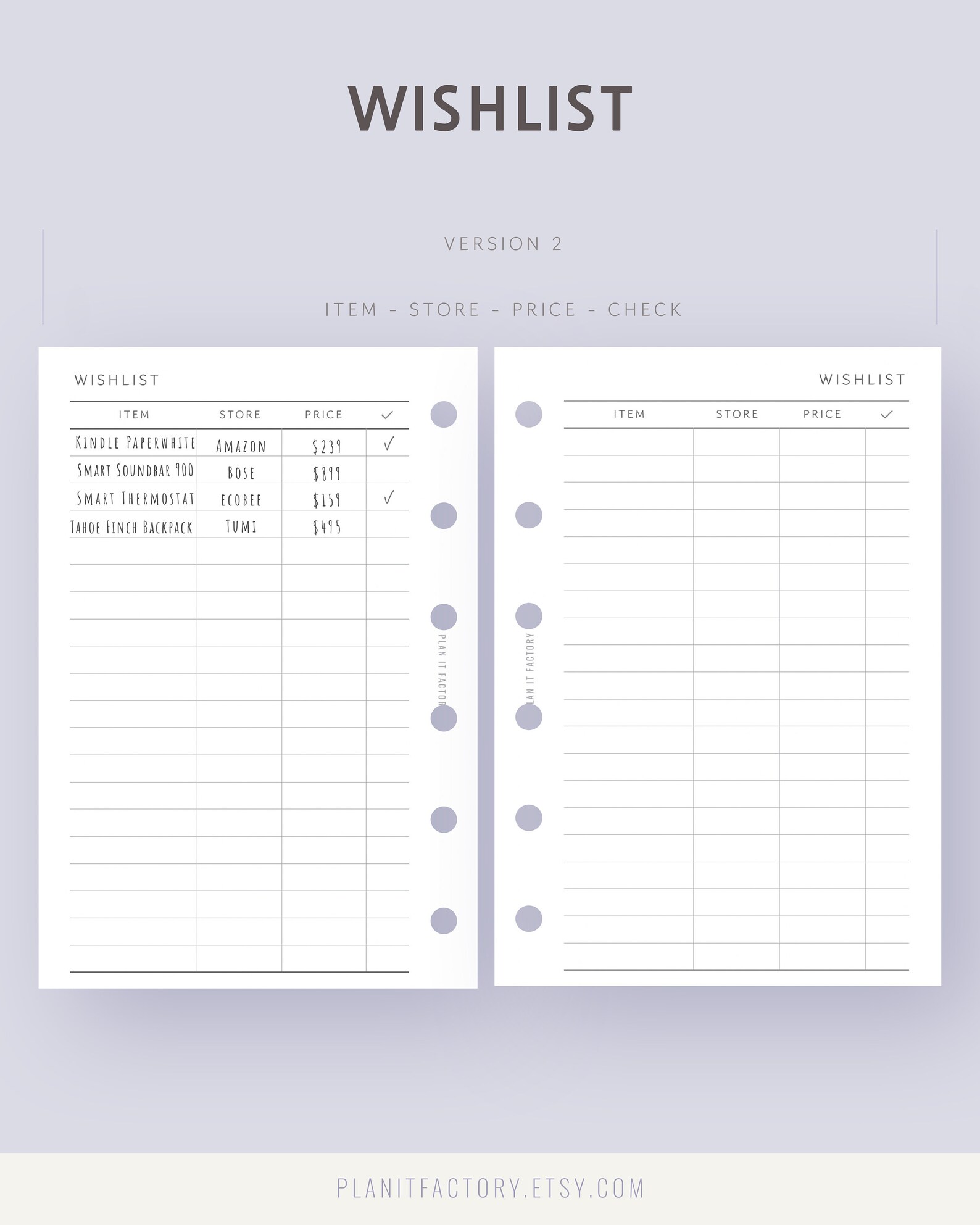 Wish List Printable Planner Inserts Pocket Size Minimalist Wishlist ...
