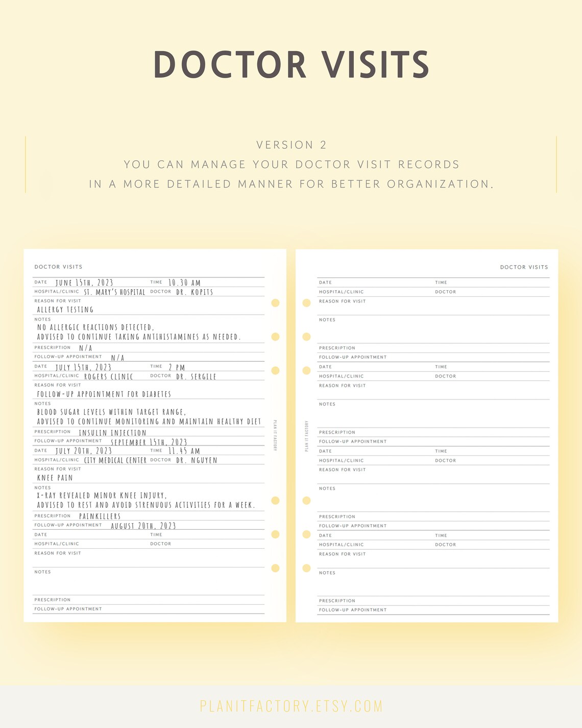 Doctor Visit Tracker Printable Pages A5 Medical Specialist Appointment ...