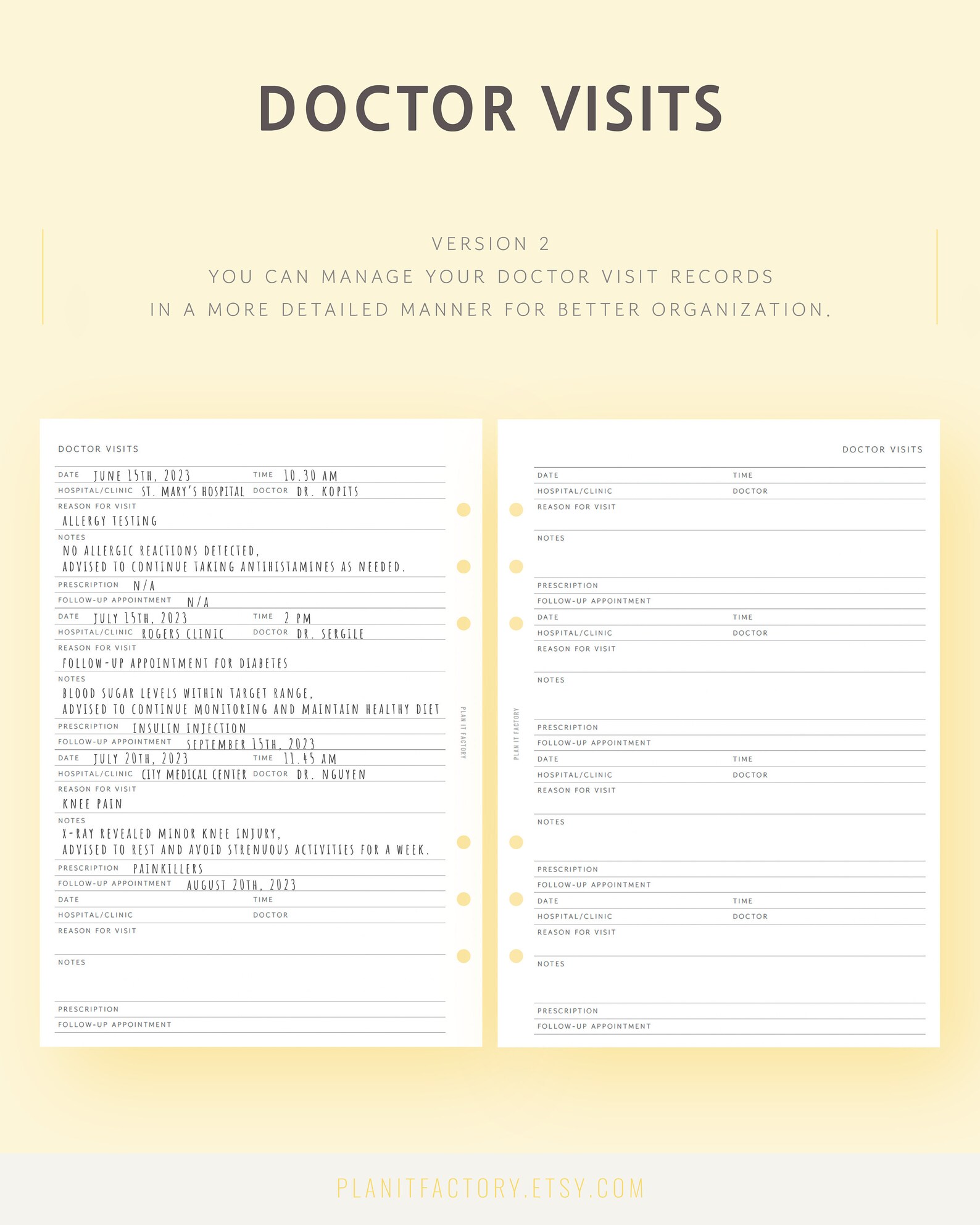 Doctor Visit Tracker Printable Pages A5 Medical Specialist Appointment ...