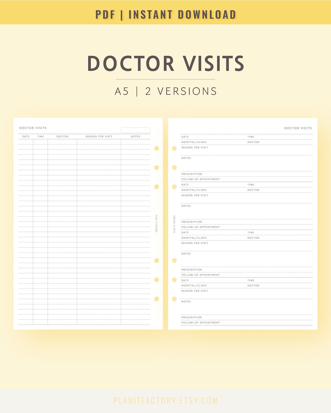 Doctor Visit Tracker Printable Pages A5 Medical Specialist Appointment ...