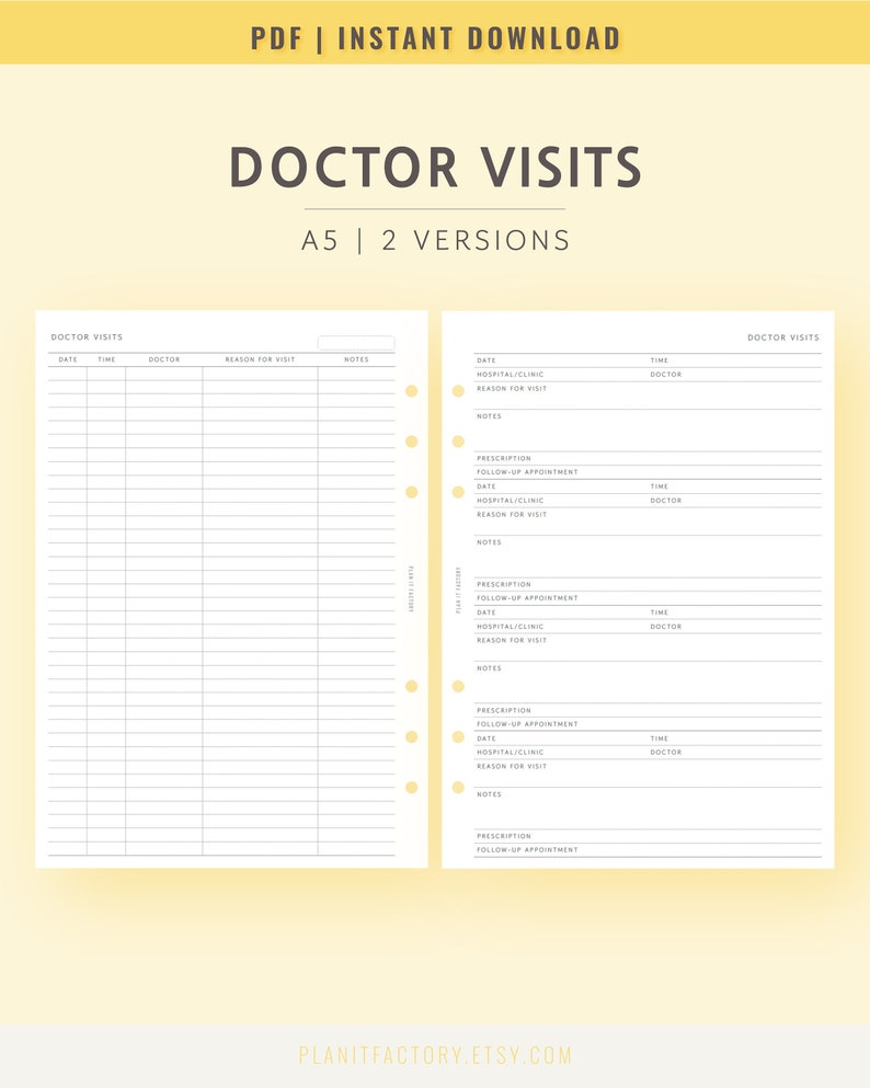 Doctor Visit Tracker Printable Pages A5 Medical Specialist - Etsy