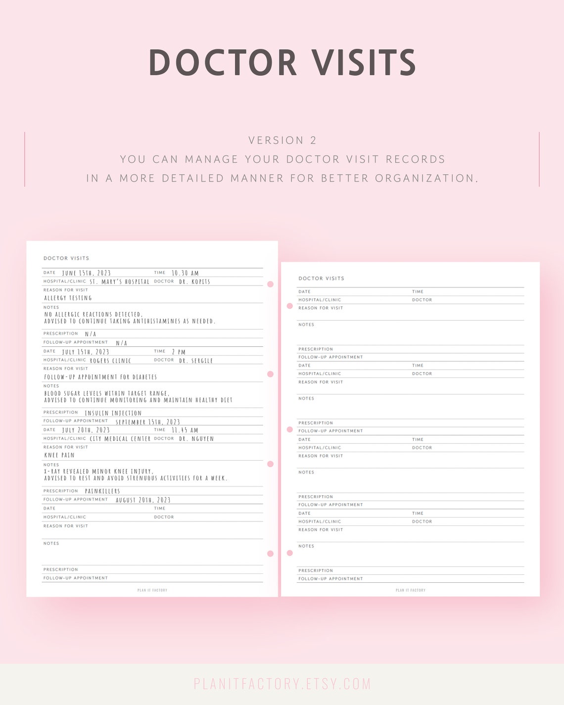Doctor Visit Tracker Printable Pages A4, Letter Medical Specialist ...