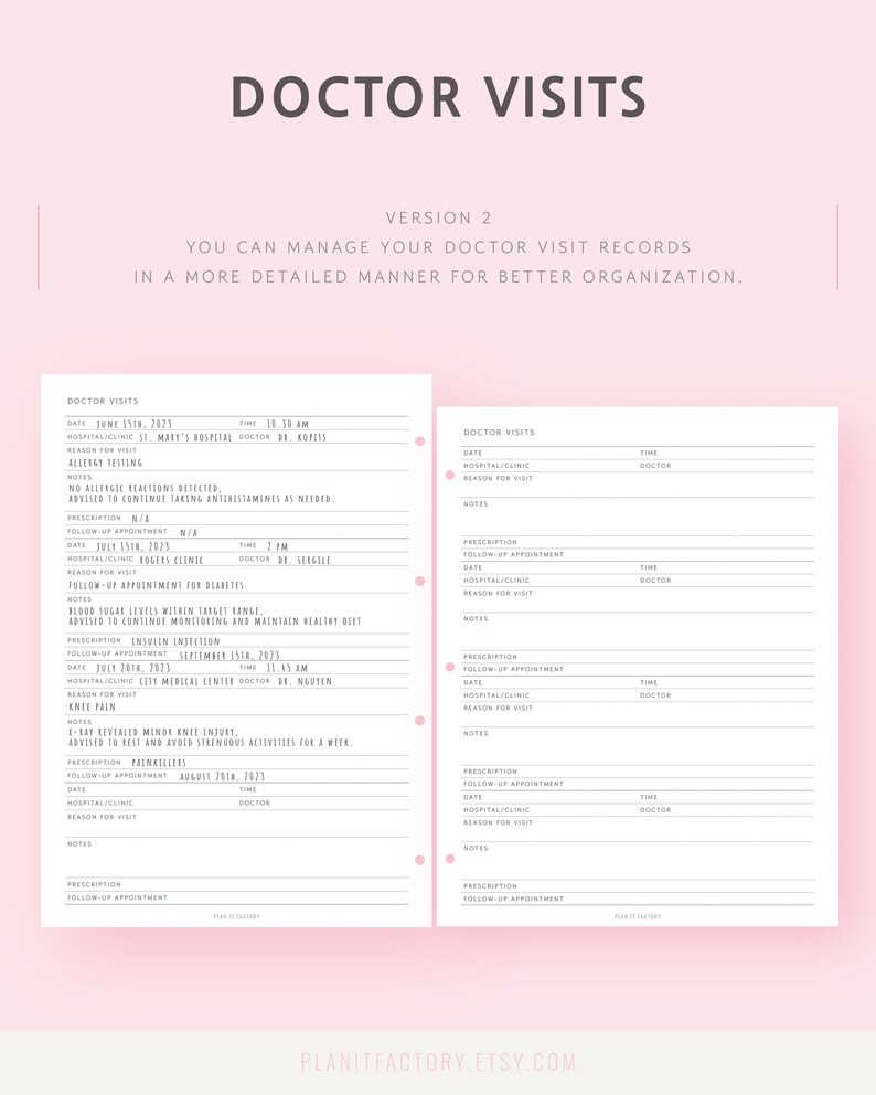 Doctor Visit Tracker Printable Pages A4, Letter Medical Specialist ...