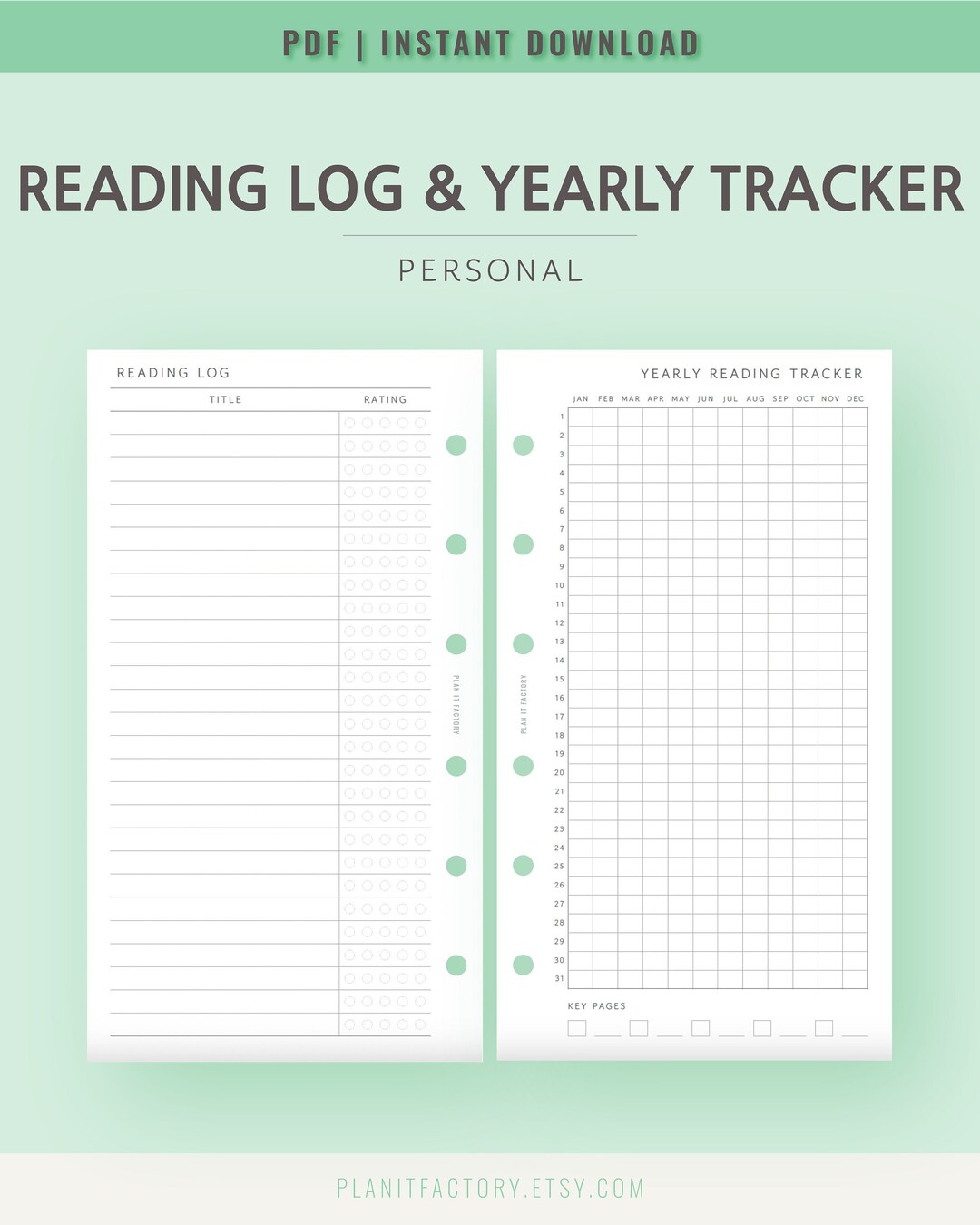 Reading Log & Yearly Reading Tracker Printable Template Personal Size ...