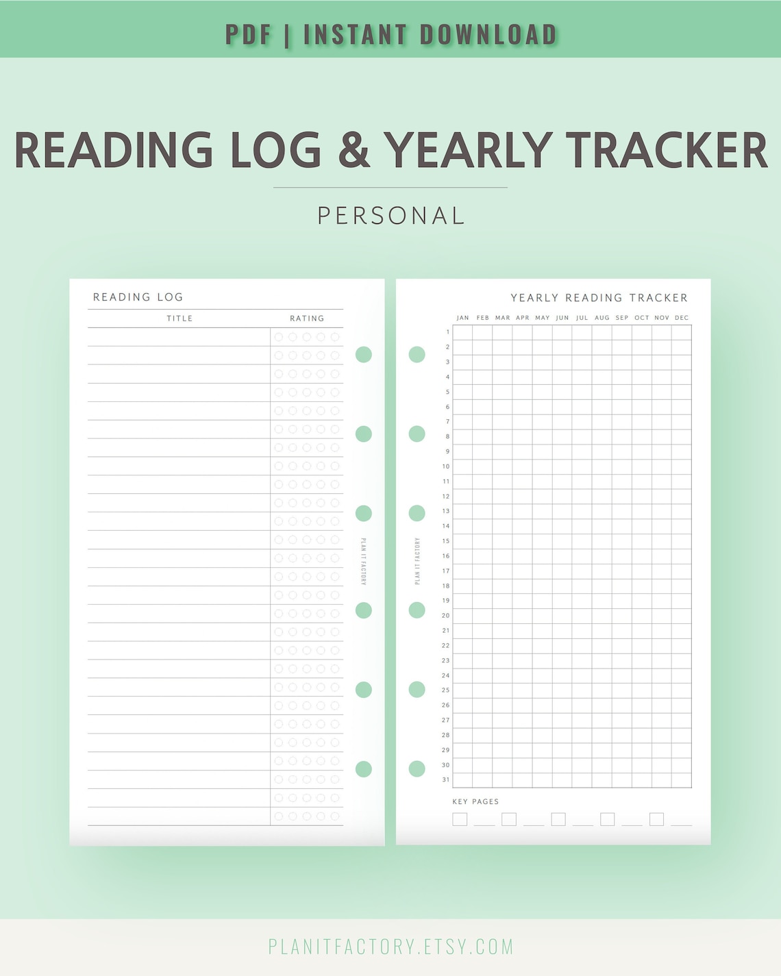 Reading Log & Yearly Reading Tracker Printable Template Personal Size ...