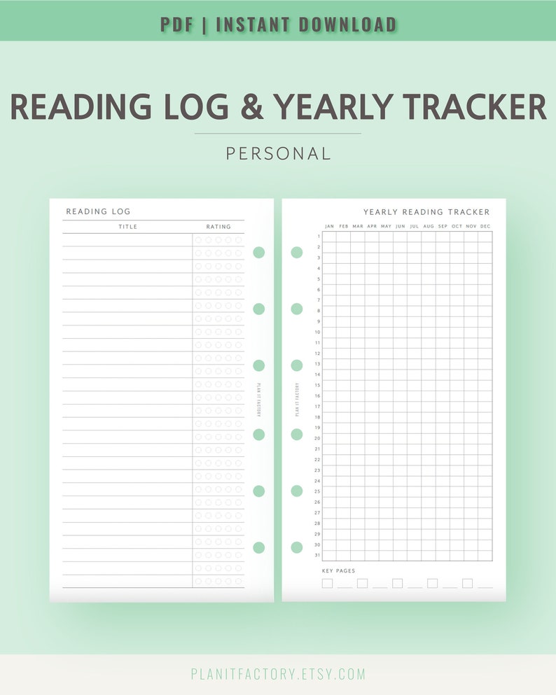 Reading Log & Yearly Reading Tracker Printable Template Personal Size ...