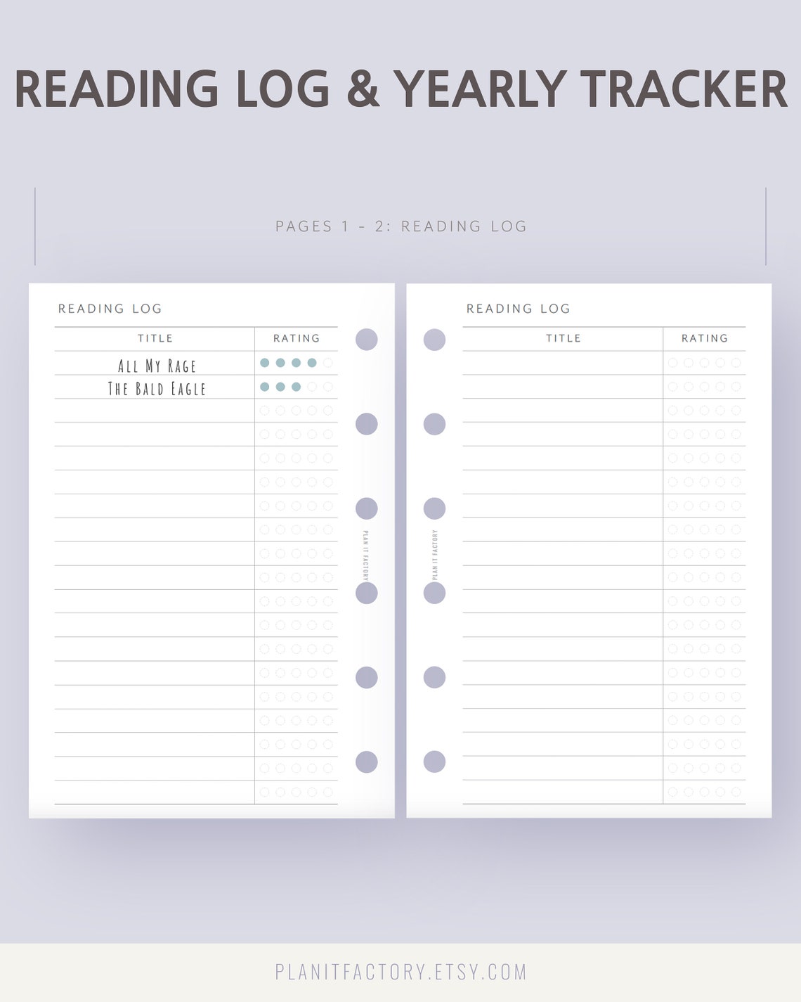 Reading Log & Yearly Reading Tracker Printable Template Pocket Size ...