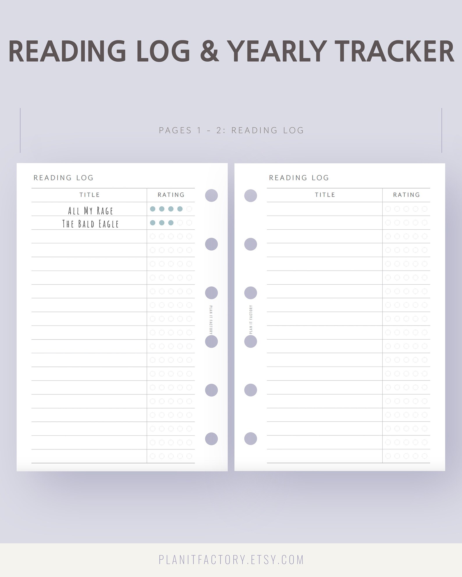 Reading Log & Yearly Reading Tracker Printable Template Pocket Size ...