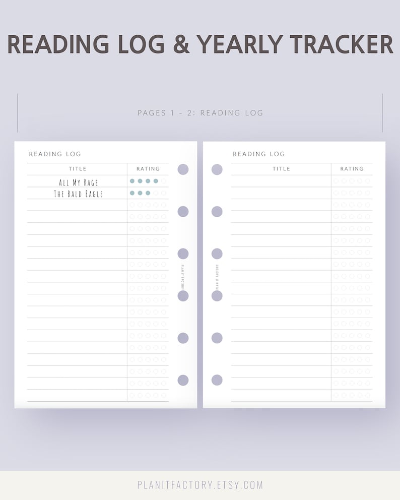 Reading Log & Yearly Reading Tracker Printable Template Pocket Size Yearly Book Tracker for Book ...