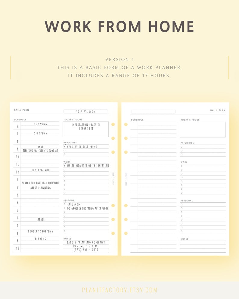 Daily Work From Home Planner Printable Pages A5 Time Block Planner Template for Productivity ...